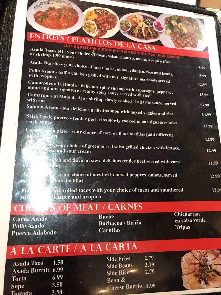 Menu at Asada Mexican Restaurant, North Las Vegas