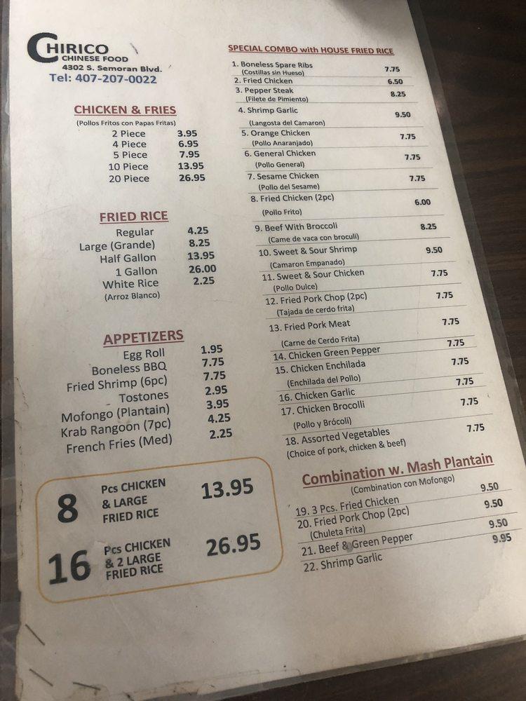 Menu at Chirico Fast Food, Orlando