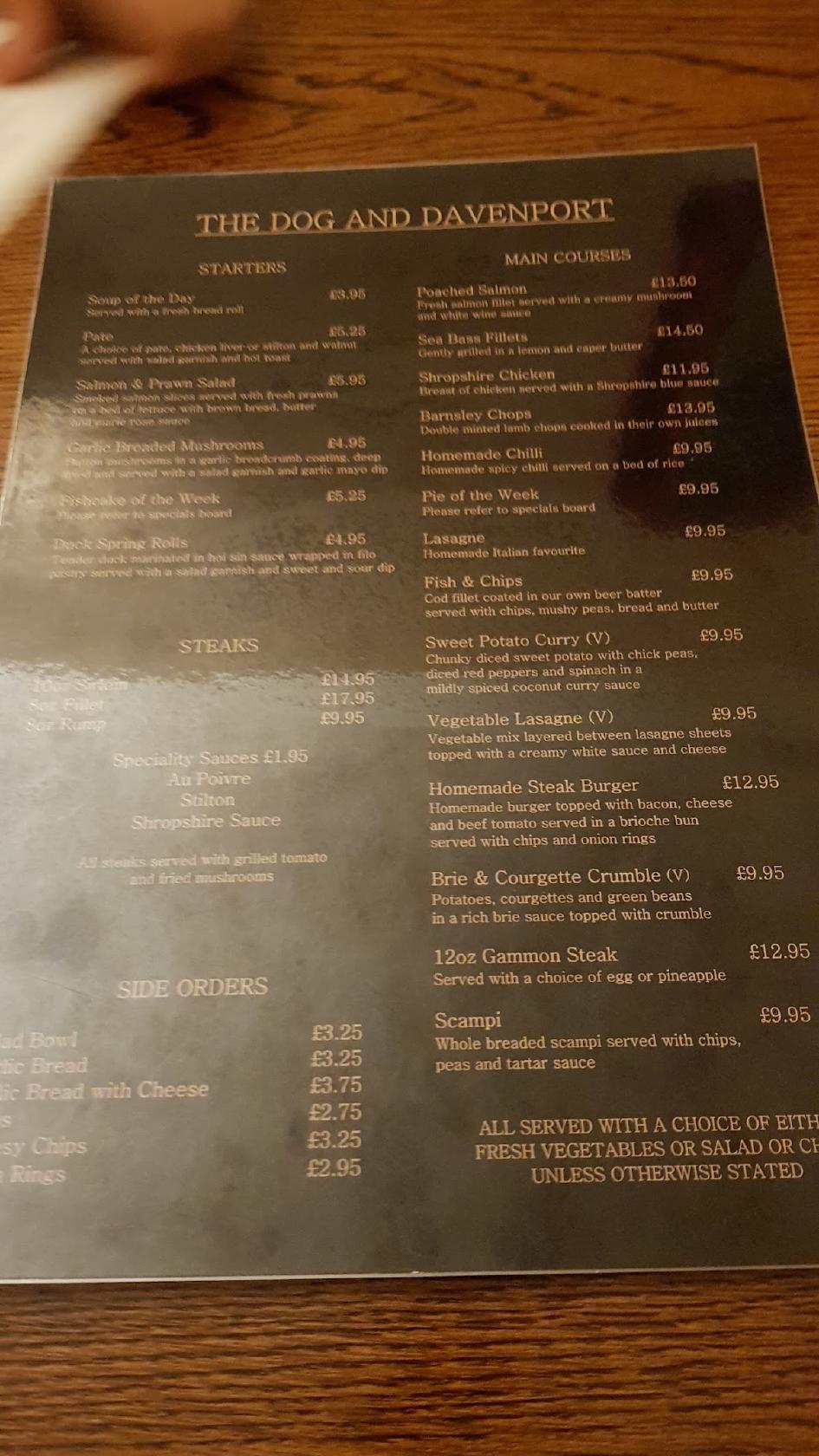 Menu at Dog Inn & Davenport Arms pub & bar, Worfield