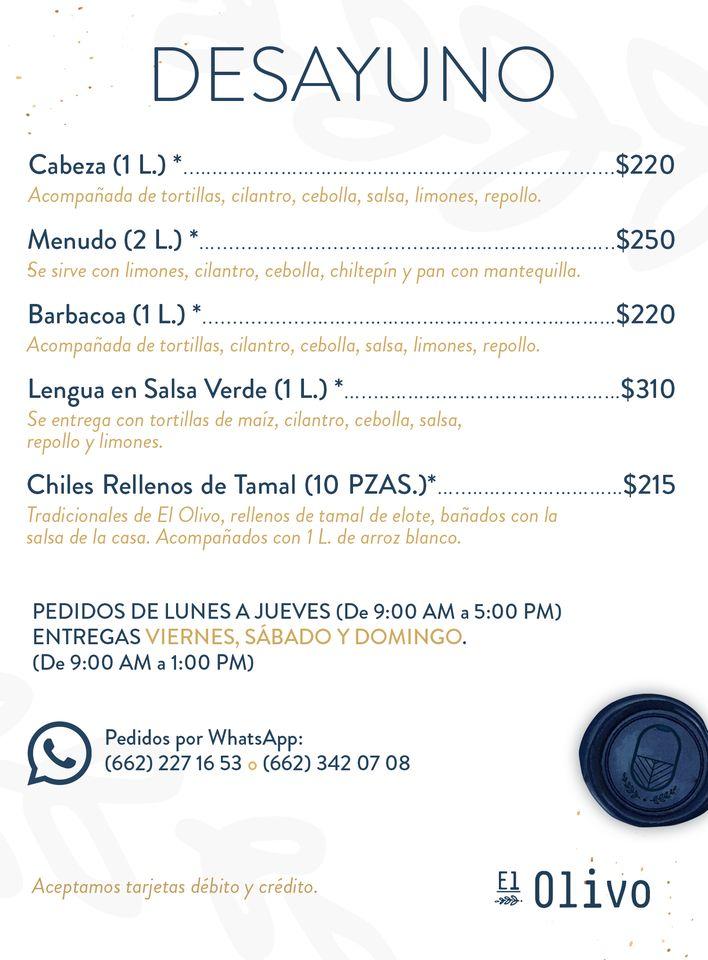 Menu at El Olivo Restaurante, Hermosillo