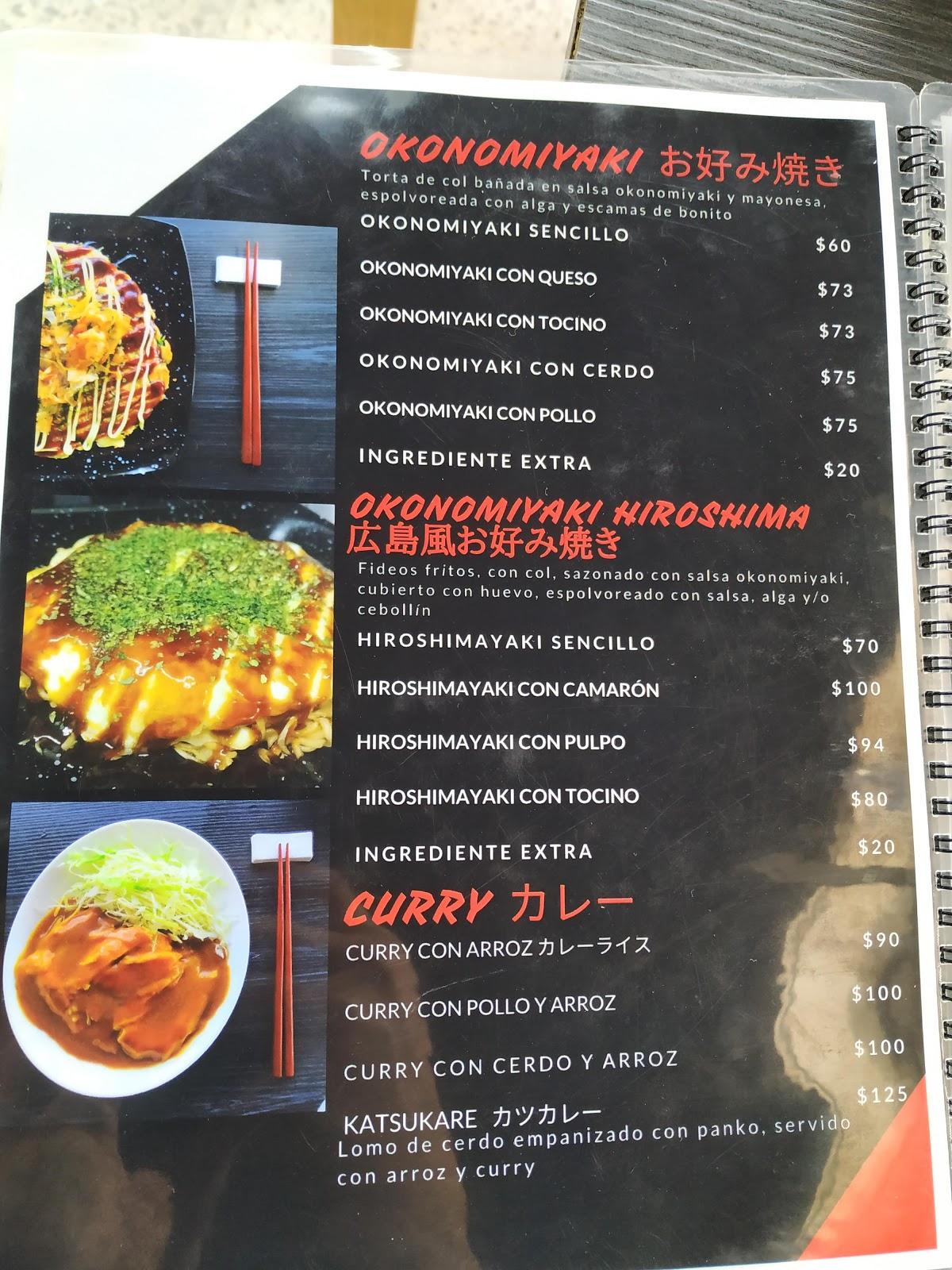 Carta de Megumi Restaurante Japonés, Pachuca de Soto, Av Benito Juárez 1112