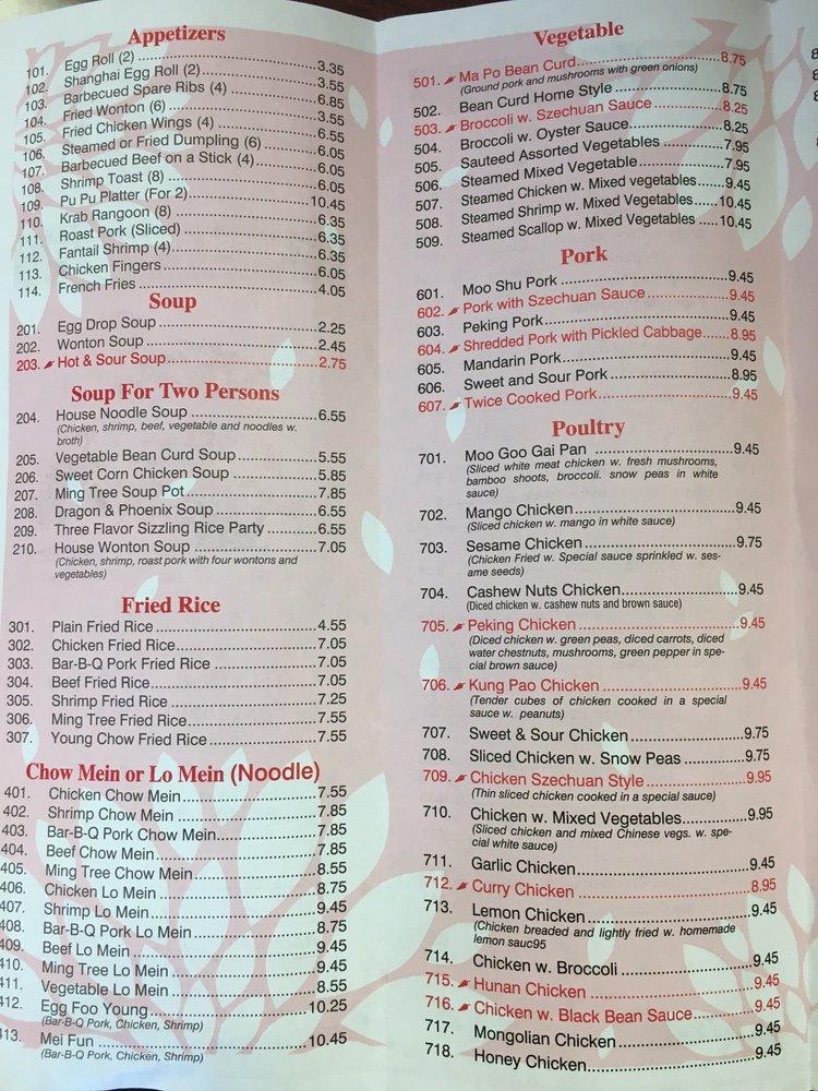 Menu at New ming tree restaurant, Crawfordville