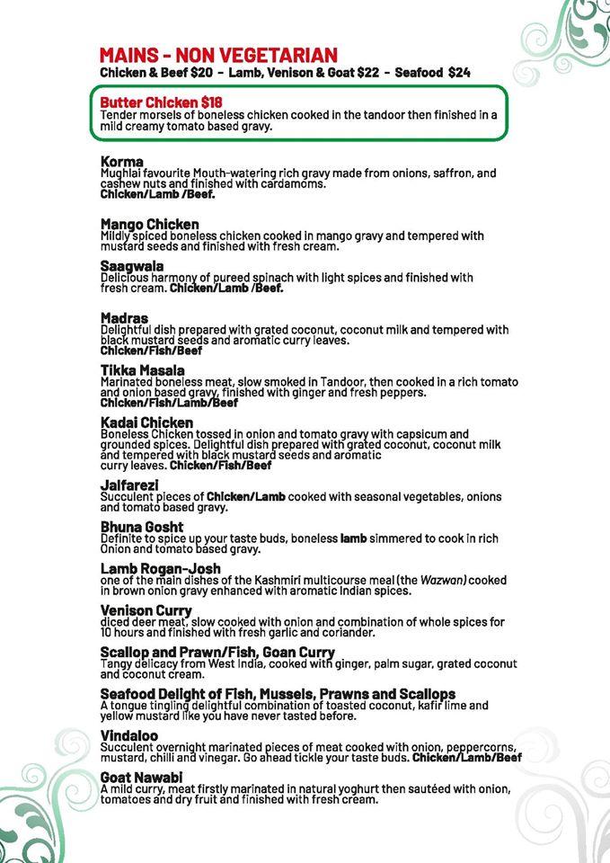 Menu at Monsoon Indian Cuisine, Taumarunui restaurant, Taumarunui
