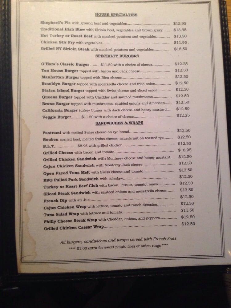 Menu at O'Hara's Restaurant and Pub, New York City