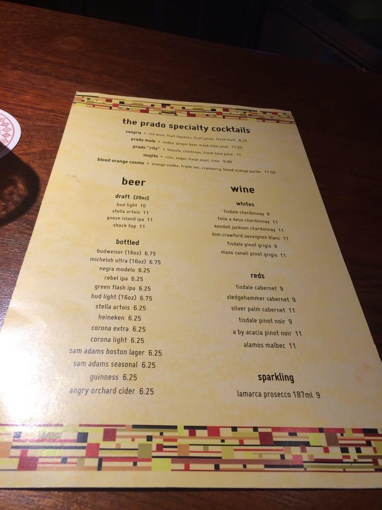 Menu at Prado at the Airport pub & bar, San Diego