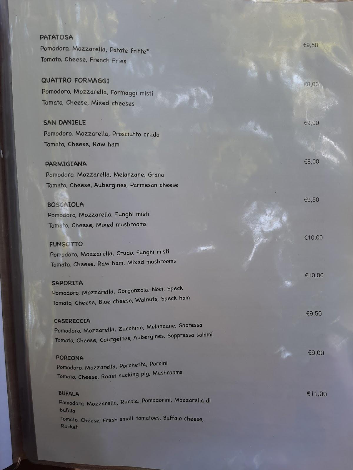 Menu at Vecia Gina cafe, Venice