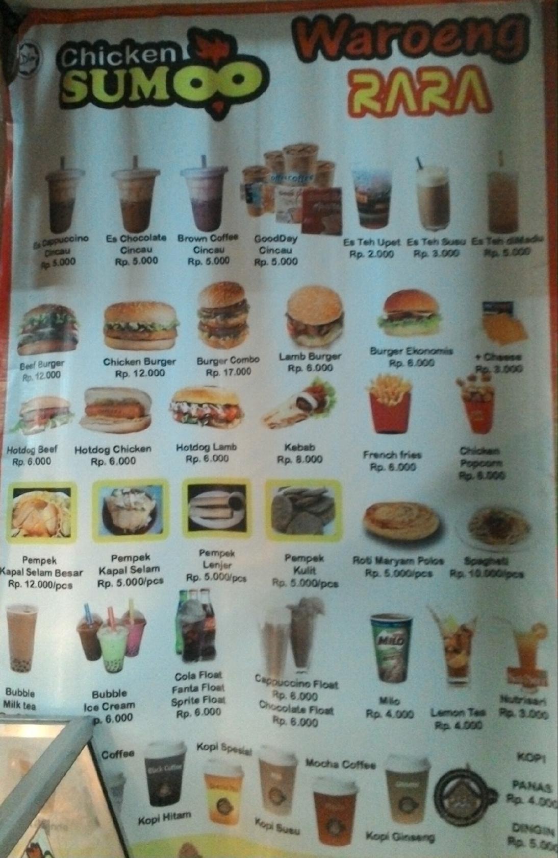 Menu at Waroeng Rara restaurant, West Jakarta
