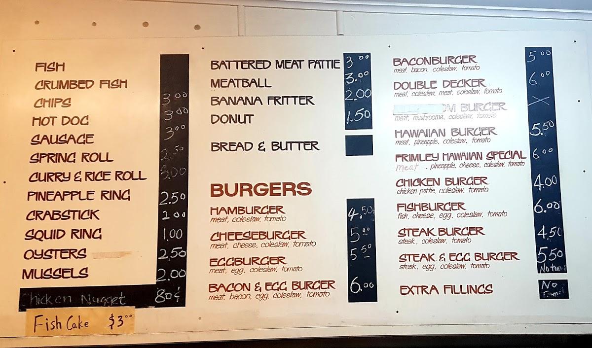 Menu at Frimley Fish Supply restaurant, Hastings