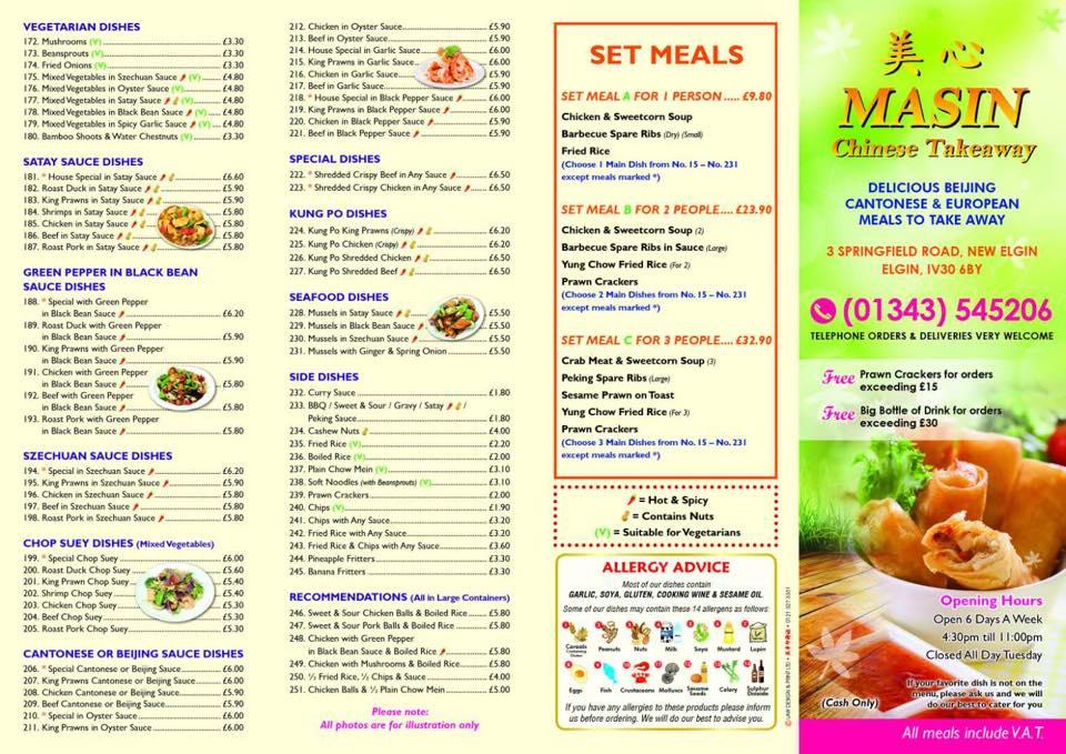 Menu at Masin fast food, Elgin