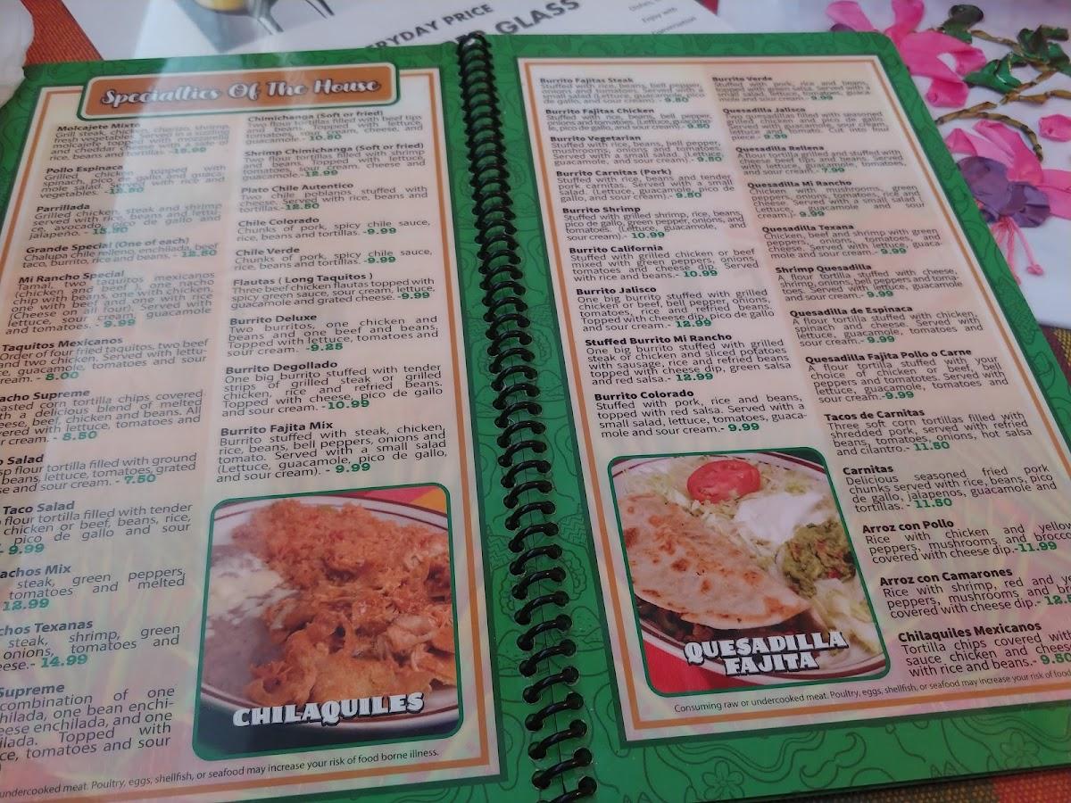 Menu at Mi Rancho restaurant, Staunton, W Beverley St