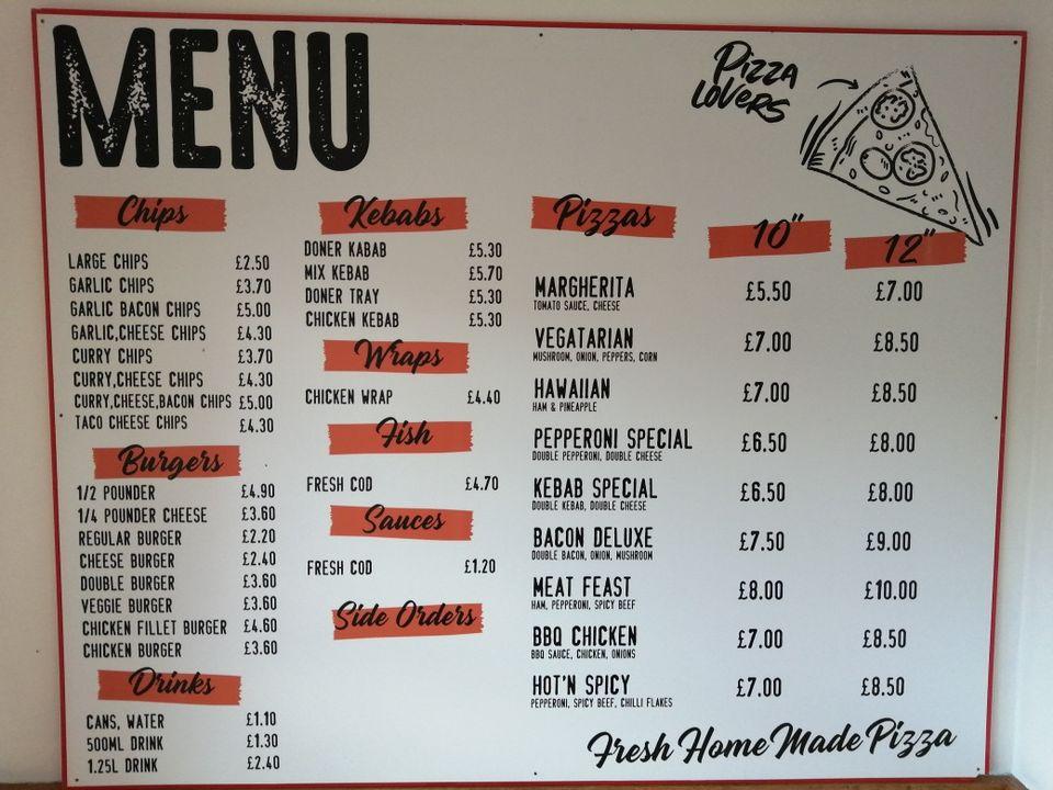 Menu at Oak Tree Takeaway cafe, Belleek