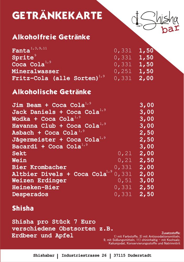 Menu at Pizzeria Pinocchio, Duderstadt