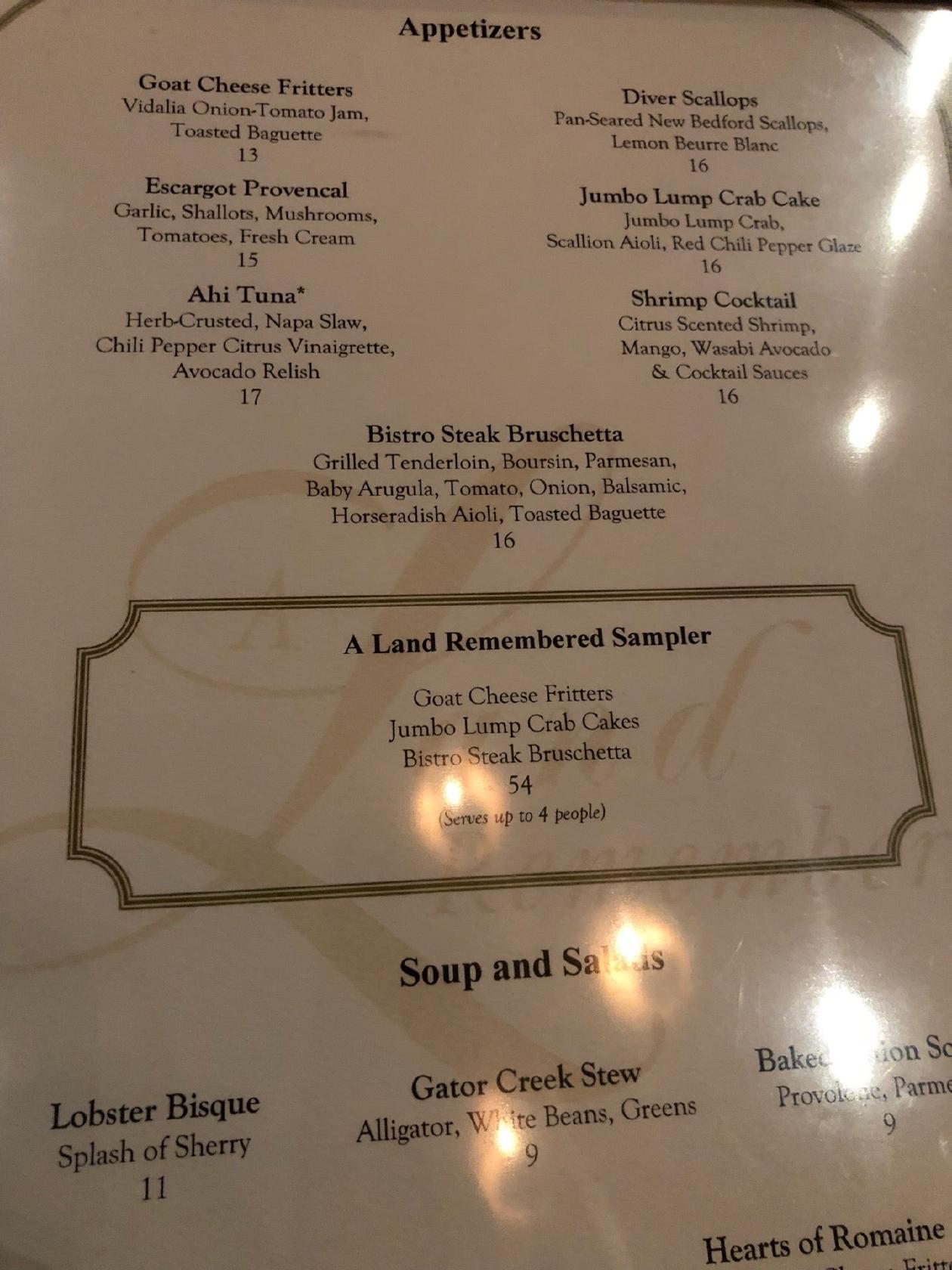 Carta de parrilla A Land Remembered, Orlando, Universal Blvd