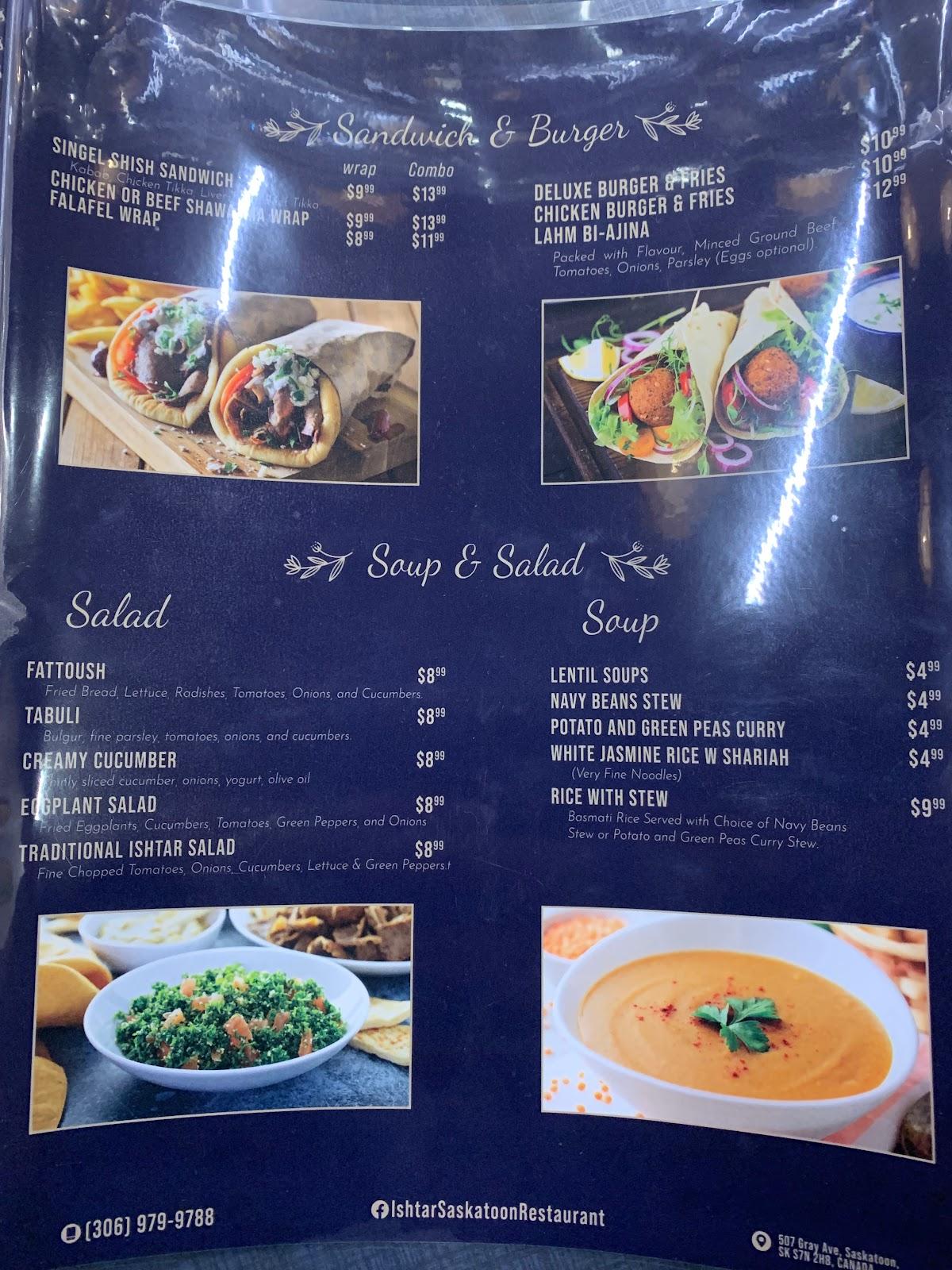 Menu at Ishtar Restaurant, Saskatoon