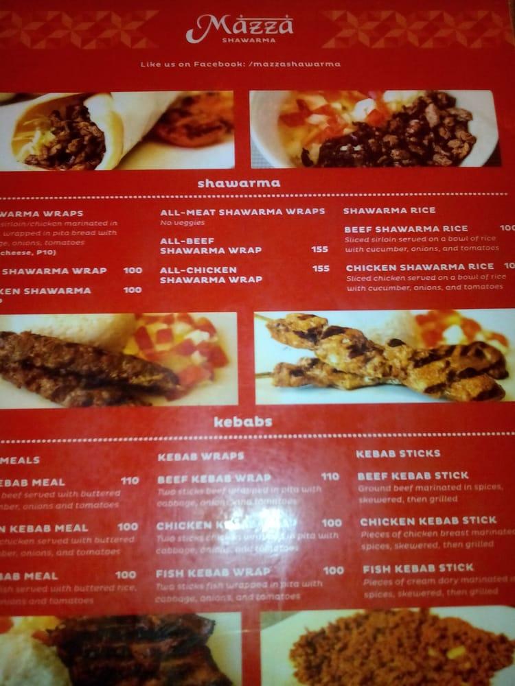 Menu at Mazza Shawarma fast food, Muntinlupa