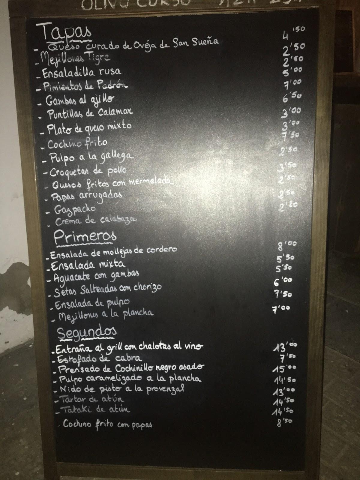 Menu at Olivo Corso restaurant, El Cotillo