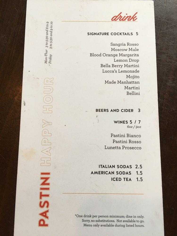 Menu at Pastini restaurant, Portland, NE Broadway