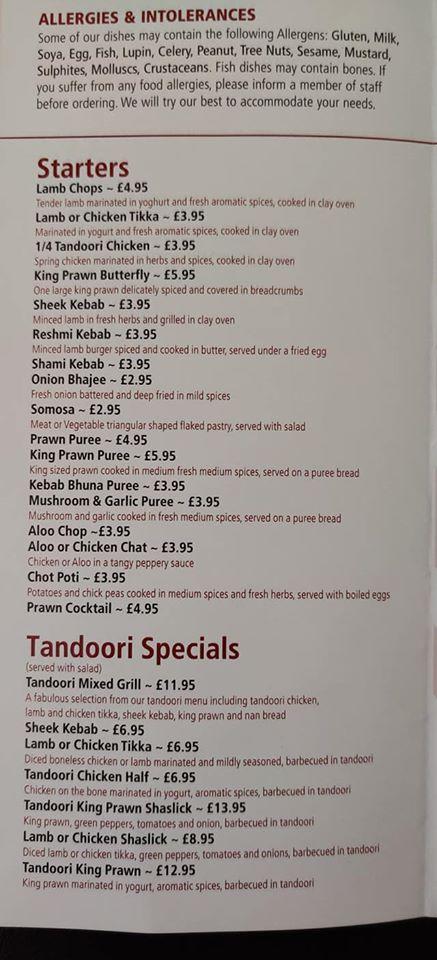 Menu at The Clove Tandoori restaurant, Swanley