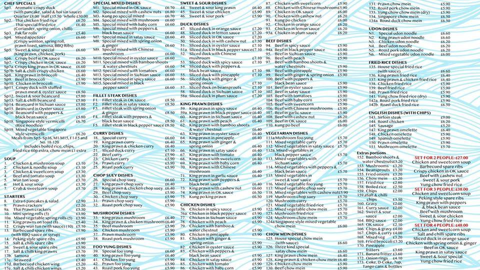 Menu at Fung Wong fast food, Halifax
