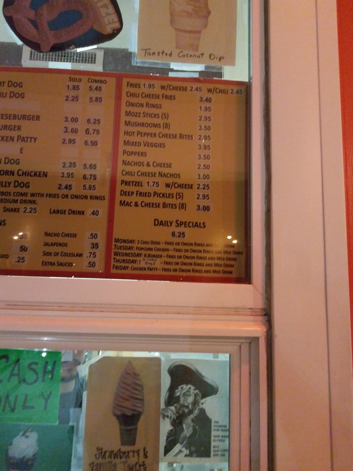 Menu at K Cream Korner fast food, Lorain