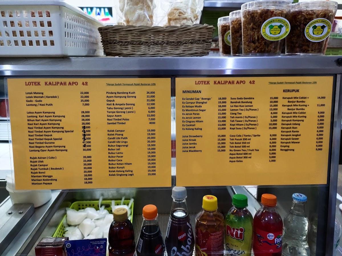 Menu at Lotek Kalipah Apo restaurant, Bandung
