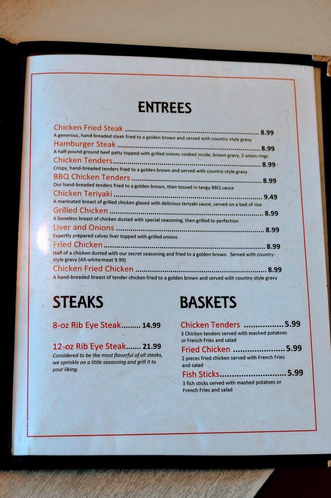 Menu at Polly Anna Cafe, Woodward