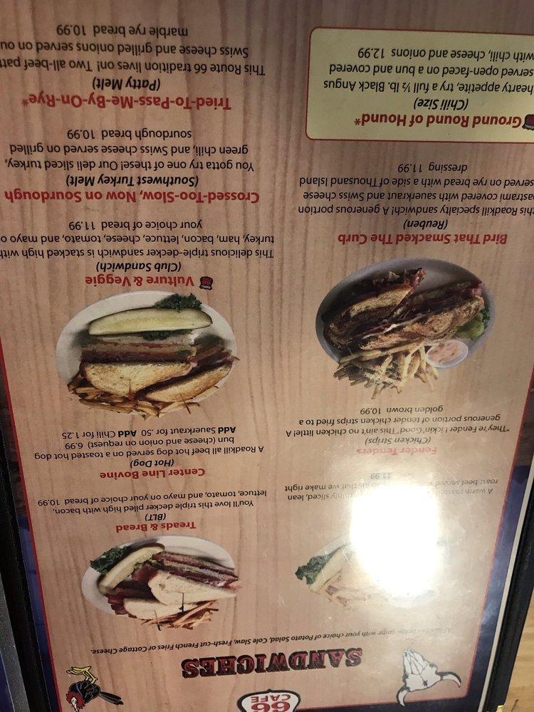 Menu at The Roadkill Cafe/O.K. Saloon, Seligman