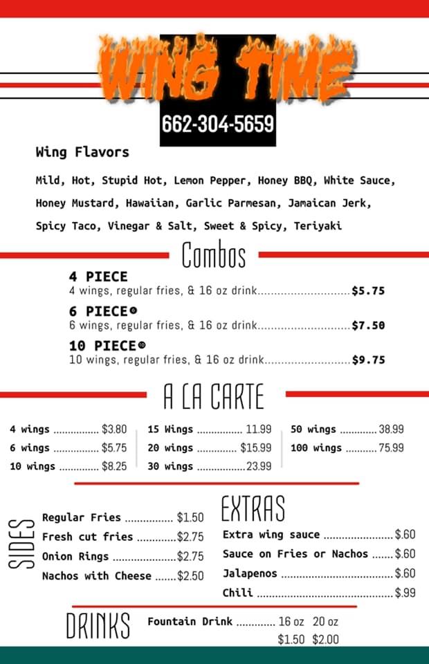 Menu at Wing Time Snackbar, Aberdeen