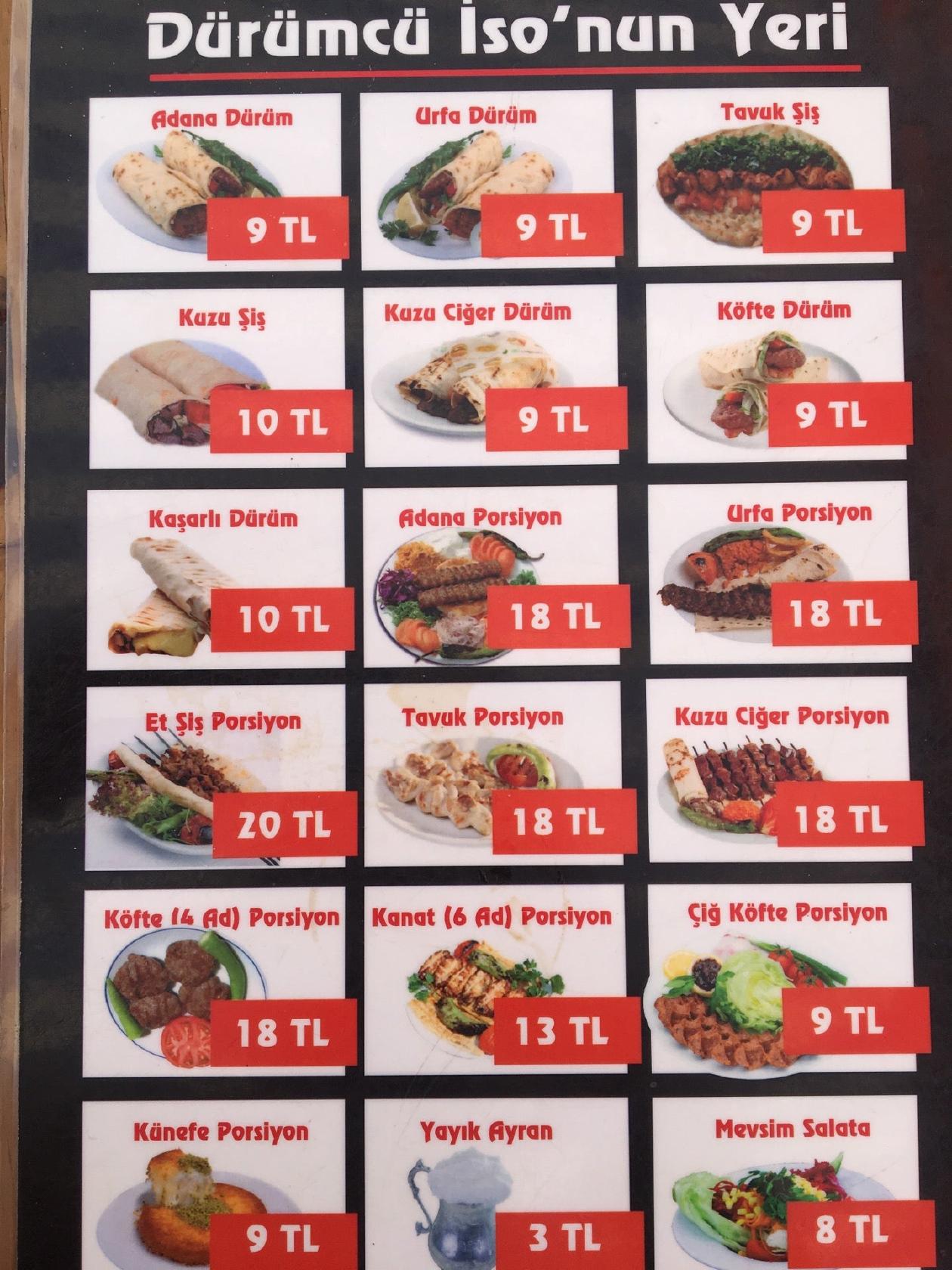 Menu at Dürümcü iso, Avşa Belediyesi