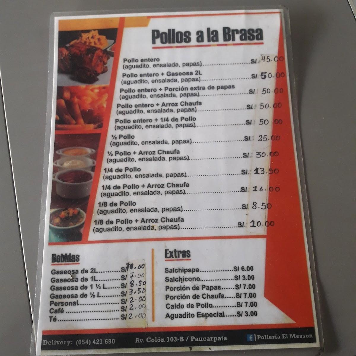 Menu at El Meson restaurant, Peru, Av Pizarro 127