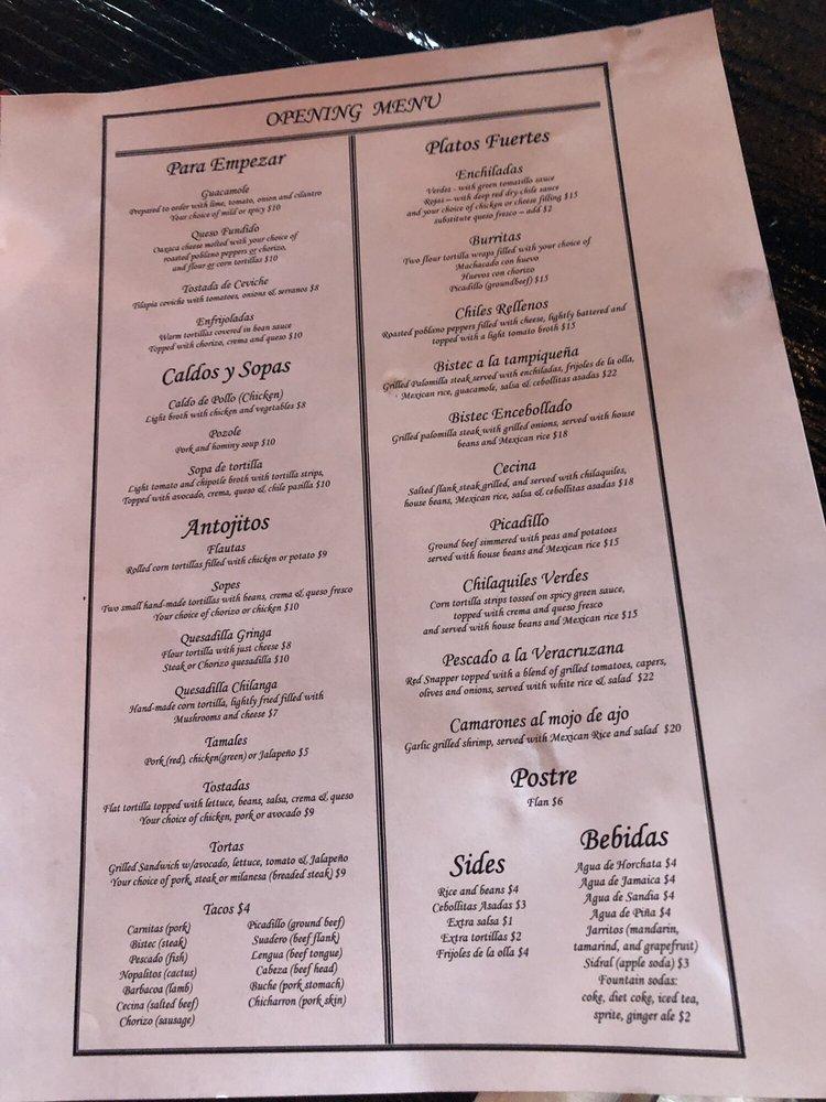 Menu at Los Cuernos restaurant, Jersey City