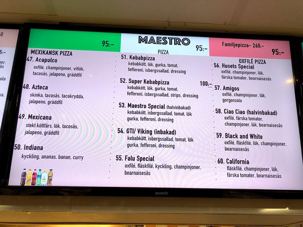 Menu at Maestro pizzeria Falun, Falun