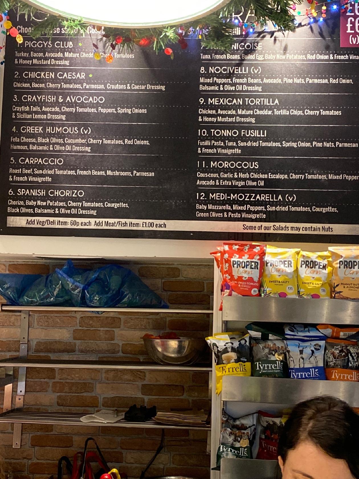 Menu at Piggy's Salads & Sandwiches cafe, London