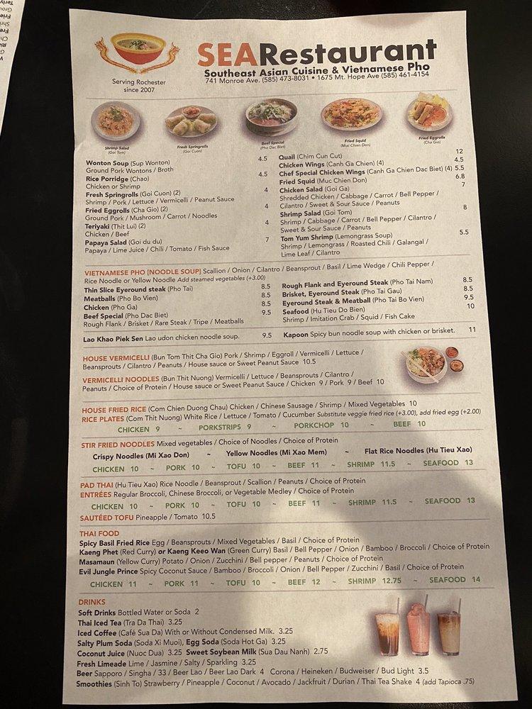 Menu at SEA Restaurant, Rochester, Mt Hope Ave