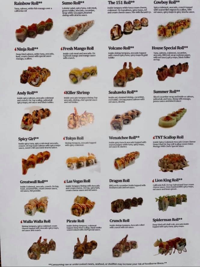 Menu at Sumo Japanese Steakhouse & Sushi Restaurant, Wenatchee