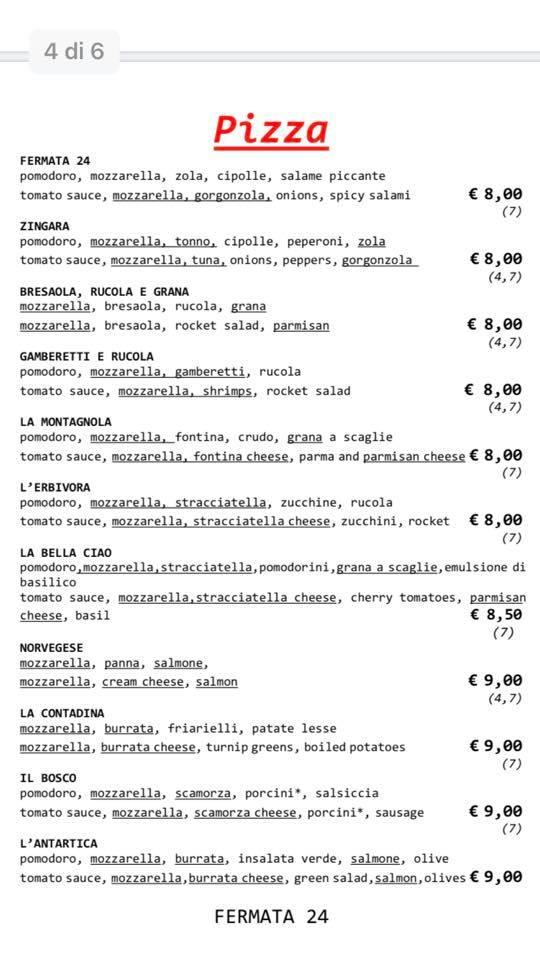 Menu at Fermata 24 restaurant, Castelletto sopra Ticino