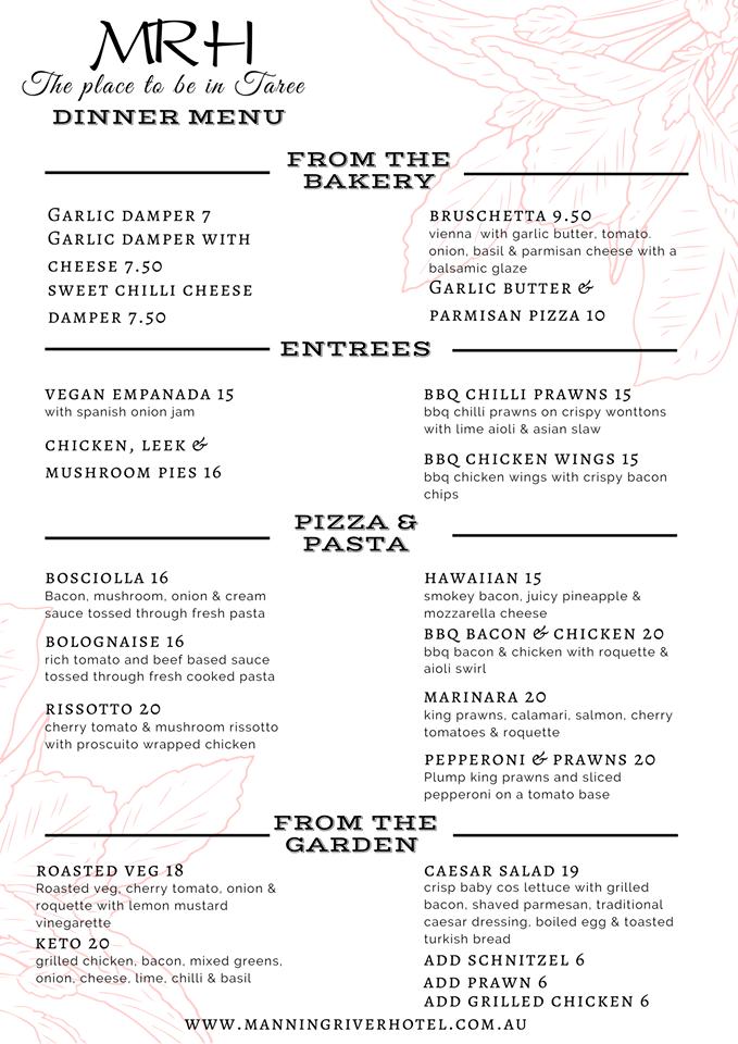 Menu at Manning River Hotel pub & bar, Taree