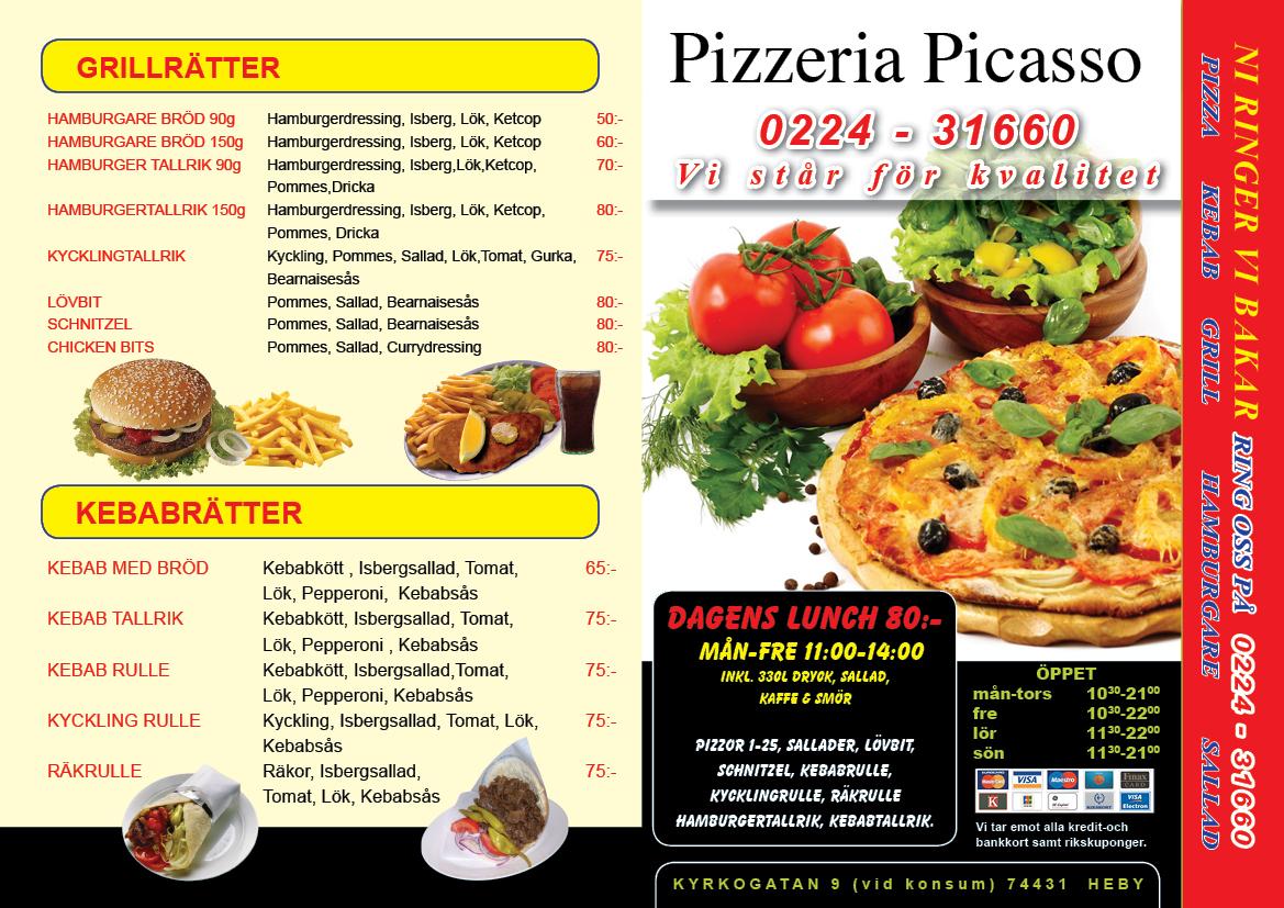 Menu at Pizzeria Picasso, Heby