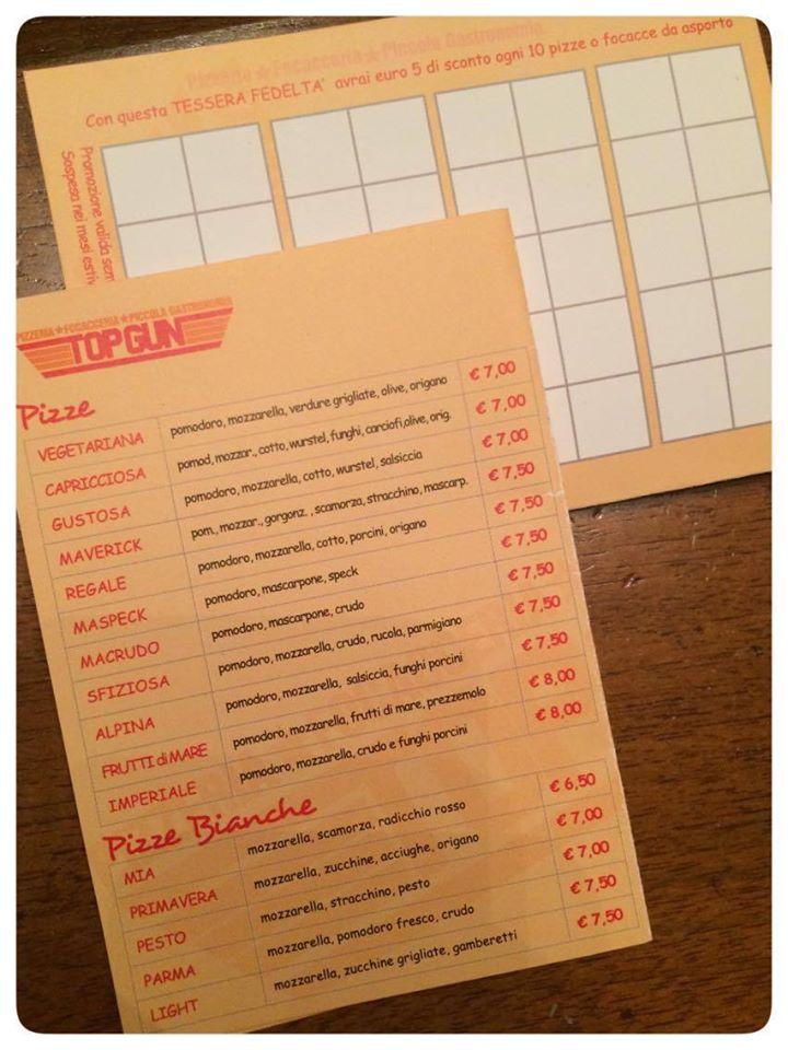 Menu da Pizzeria Top Gun, Cinquale
