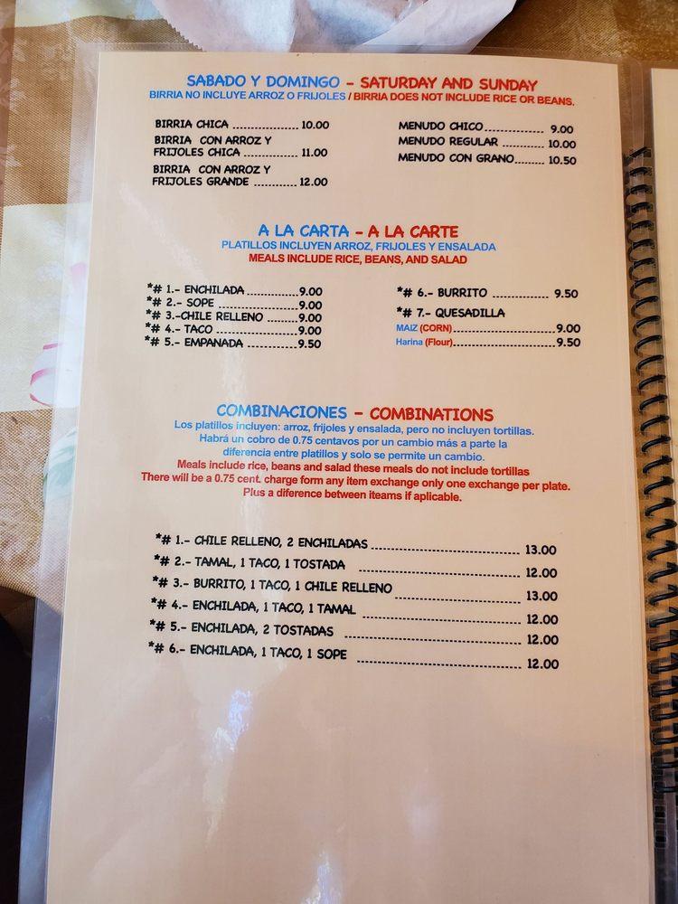 Menu at Real Colima 1 Restaurant, Pajaro