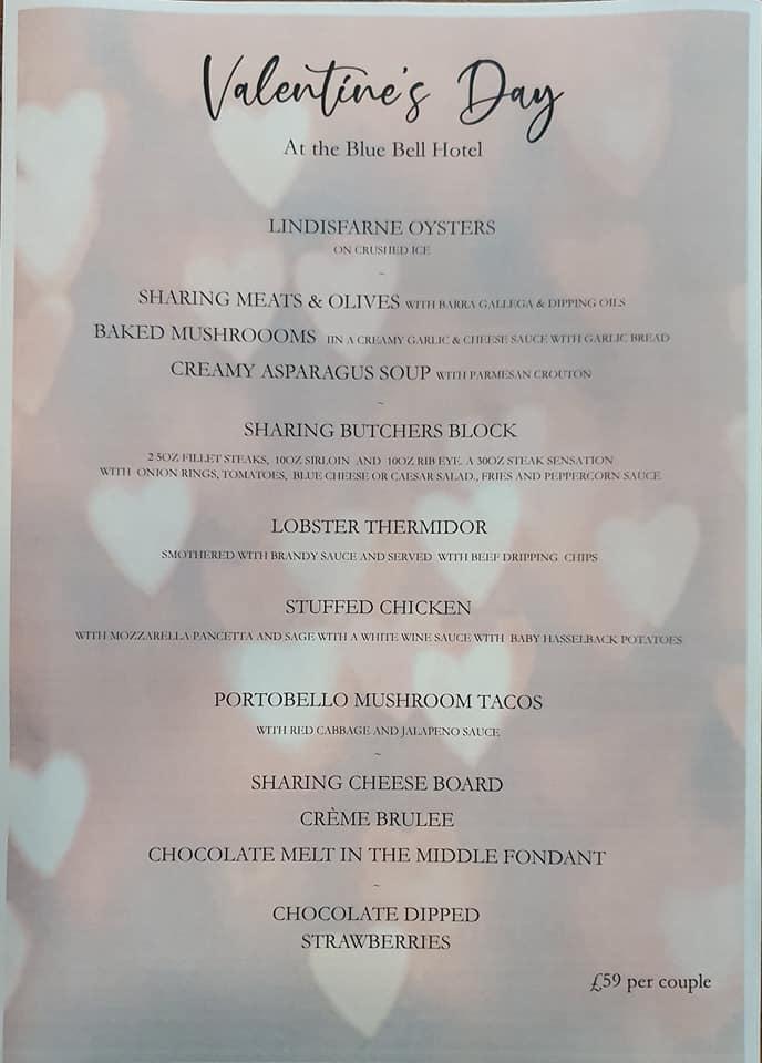 Menu at Blue Bell Hotel restaurant, Belford