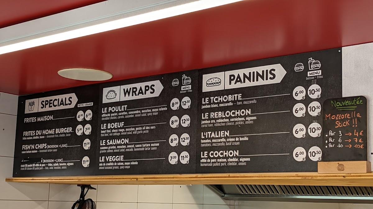 Menu at Home Burgers restaurant, Les Gets