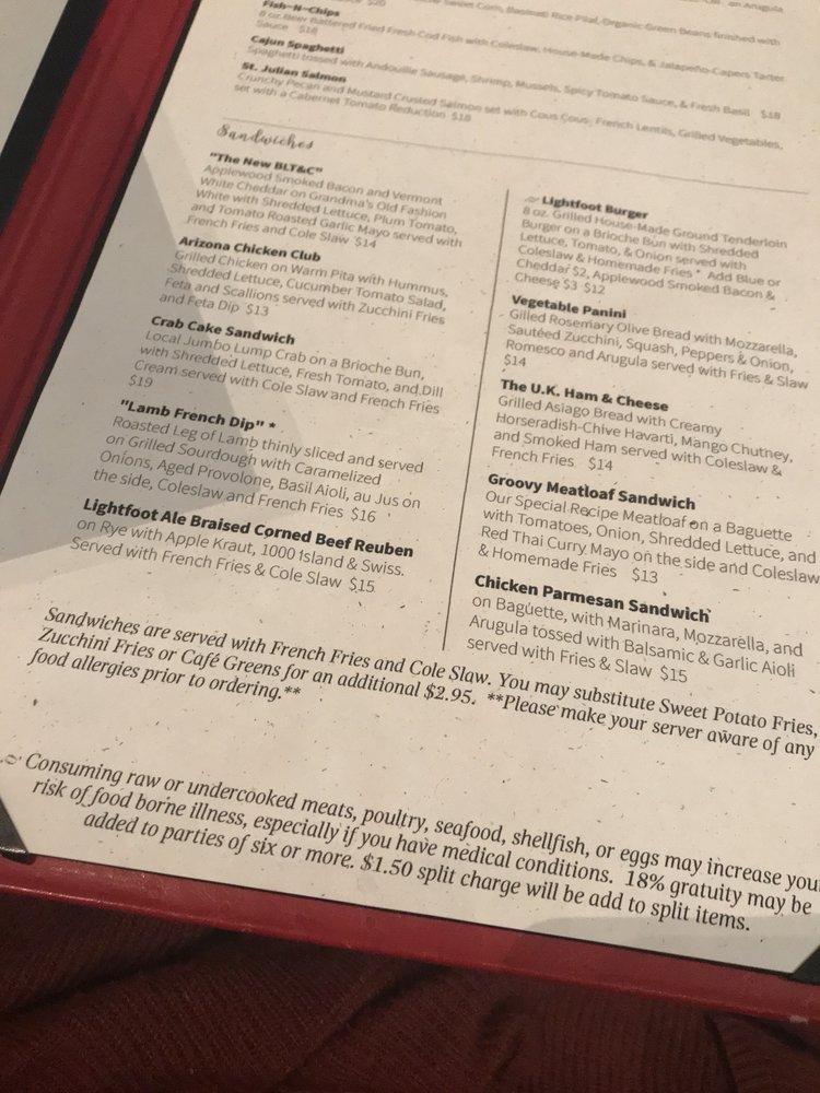 Menu at Lightfoot Restaurant, Leesburg