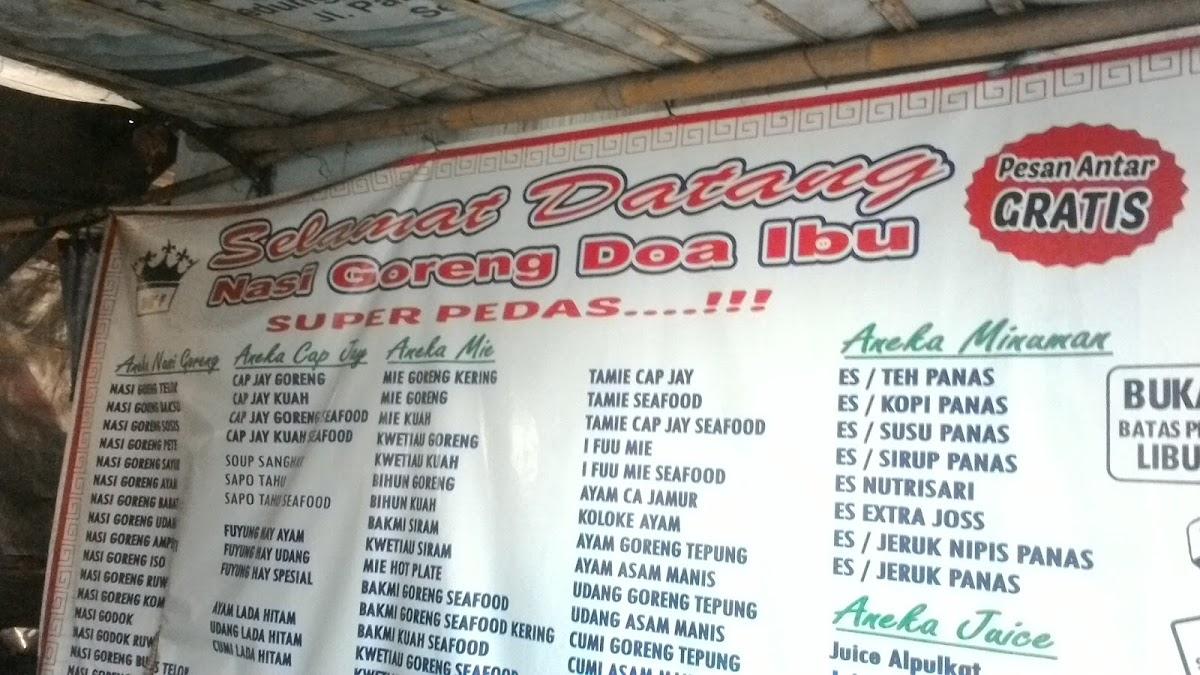 Menu at Nasi Goreng Doa Ibu restaurant, Semarang, Jl. Wolter Monginsidi ...