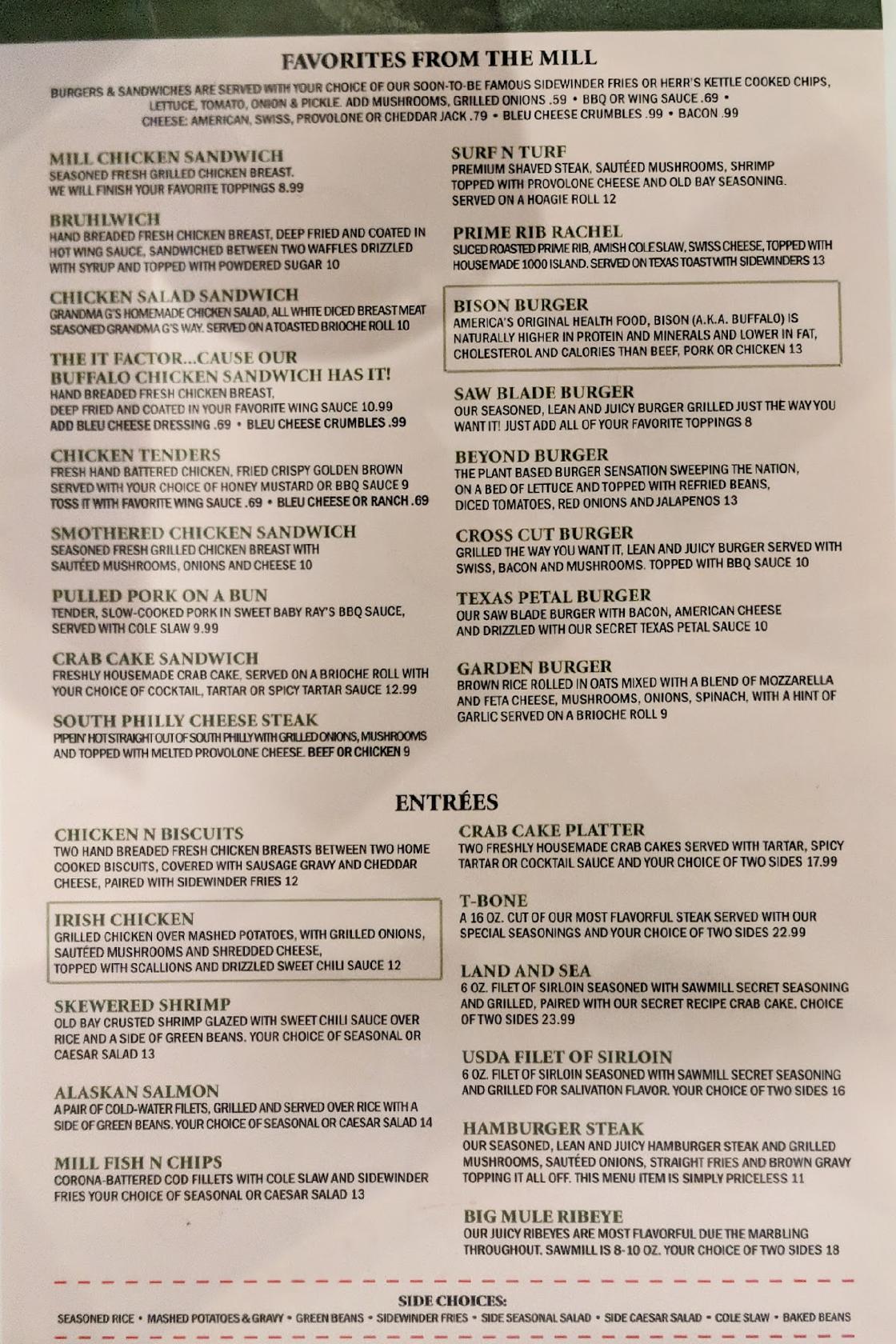 Menu at SawMill Grill pub & bar, Oxford
