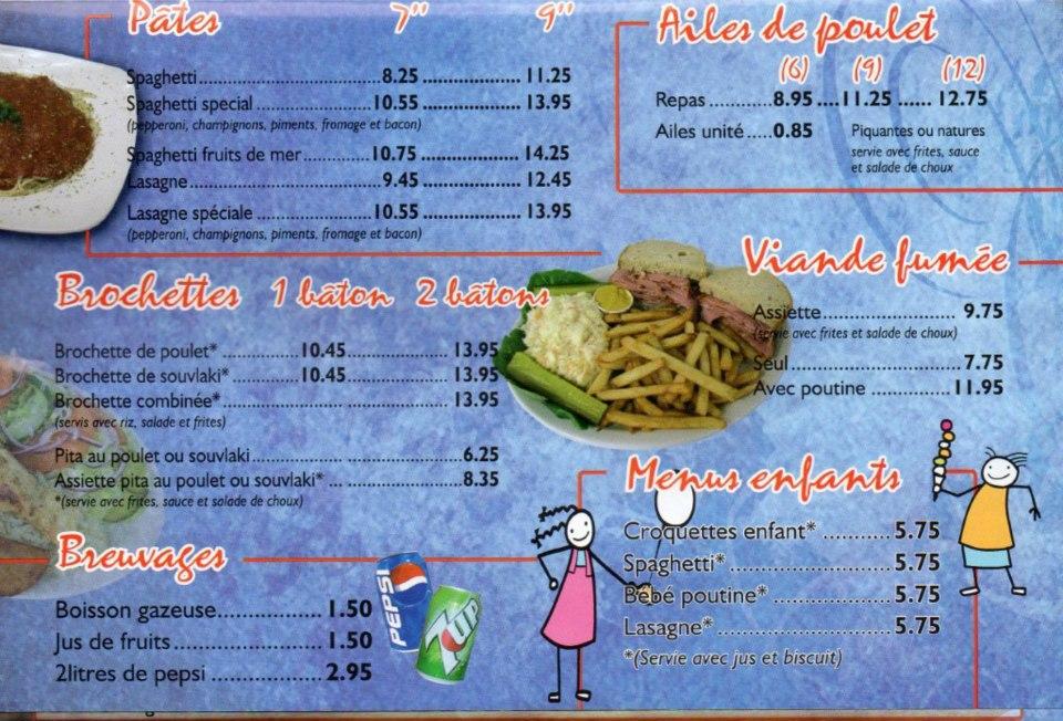 Menu at Socrate pizzeria, Shawinigan