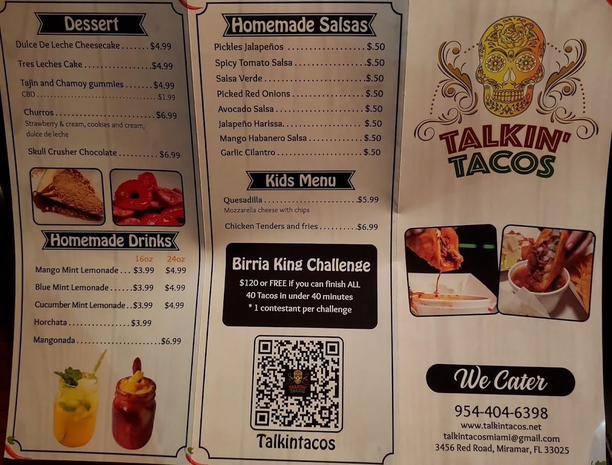 Menu at Talkin' Tacos Miramar restaurant, Miramar
