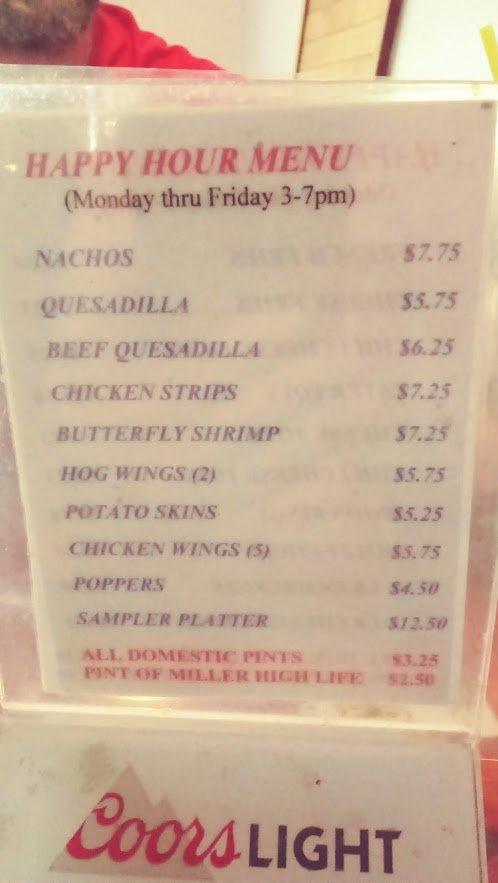 Menu at Auto's Pub, Vancouver