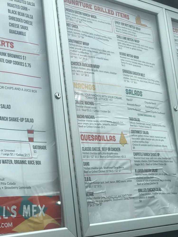 Menu at Mitchell's Mexican Grill restaurant, Delphi