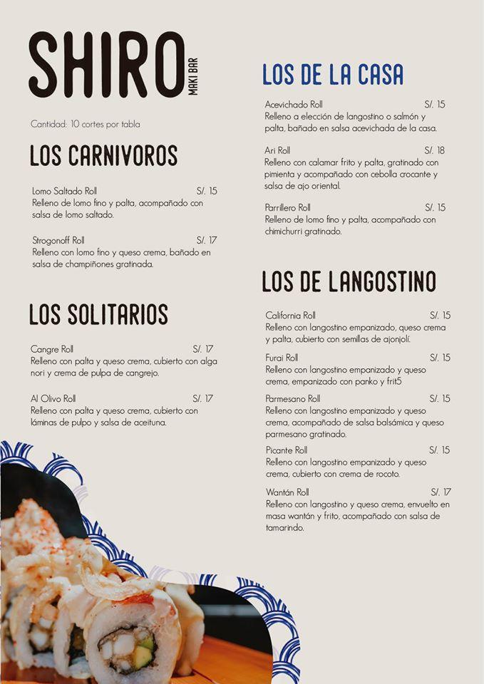 Menu at Shiro Maki Bar, Trujillo